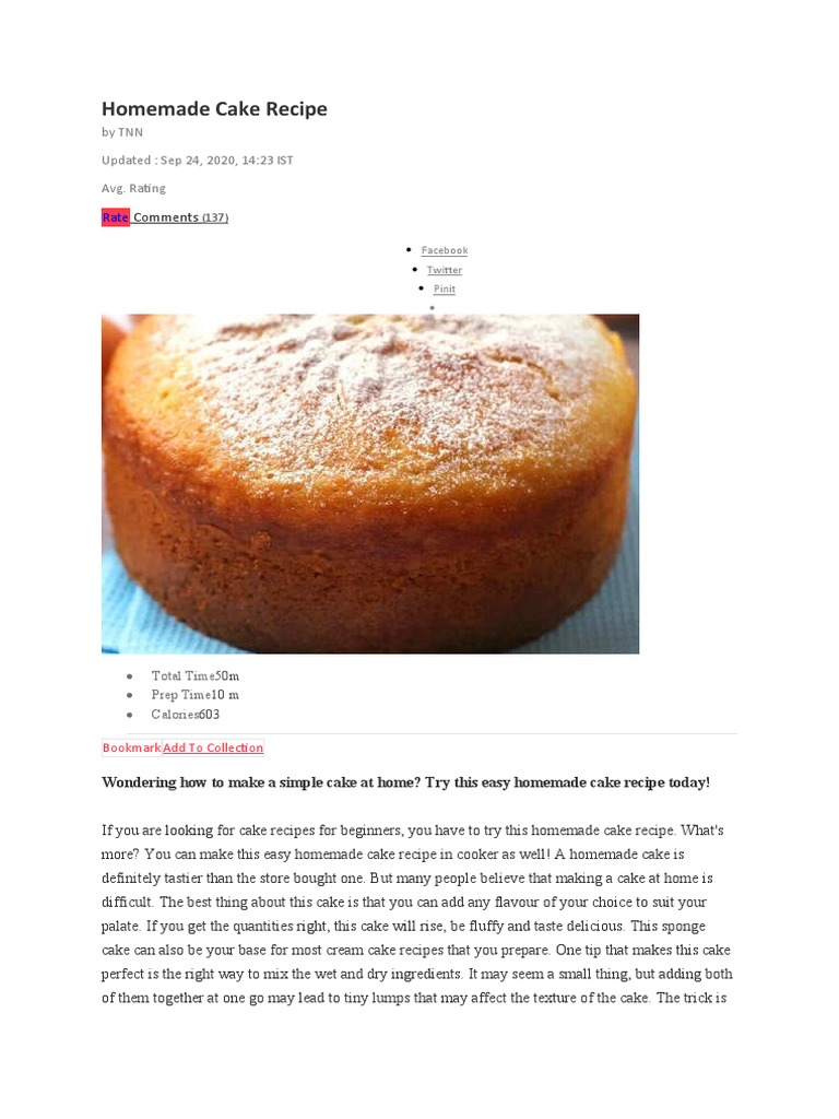 Homemade Cake Recipe: Comments | PDF | Cakes | Baking