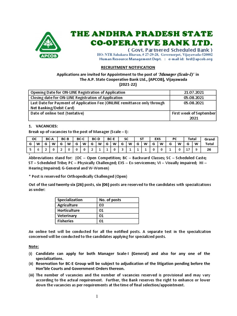 Notification APCOB Manager Posts | PDF | Image Scanner | Muscle