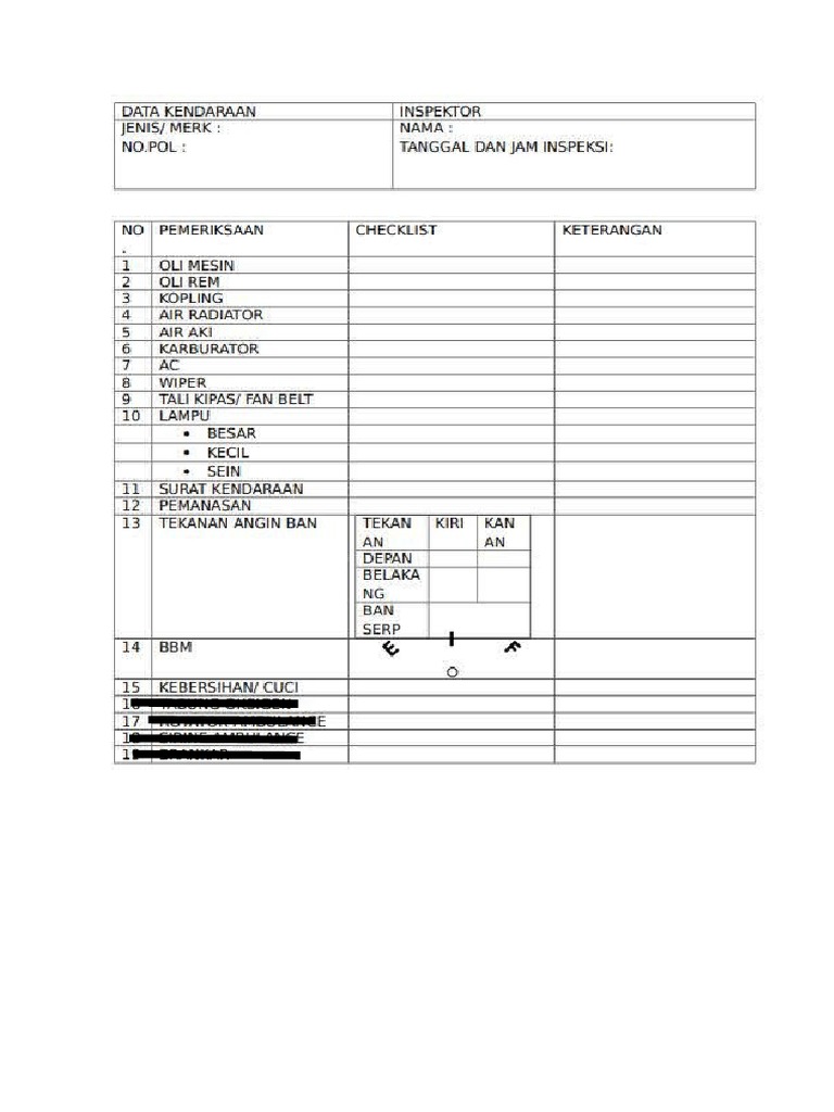 Ceklist Kendaraan Harian | PDF