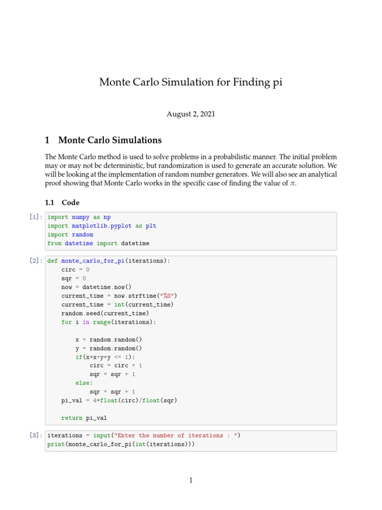 Monte Carlo Simulation For Finding Pi | Download Free PDF | Monte Carlo Method | Probability ...