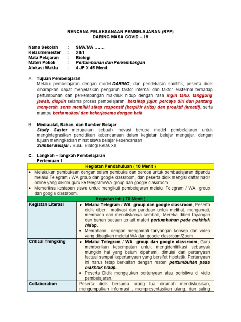 RPP Pertumbuhan Dan Perkembangan | PDF | Karier & Perkembangan | Kesehatan Holistik