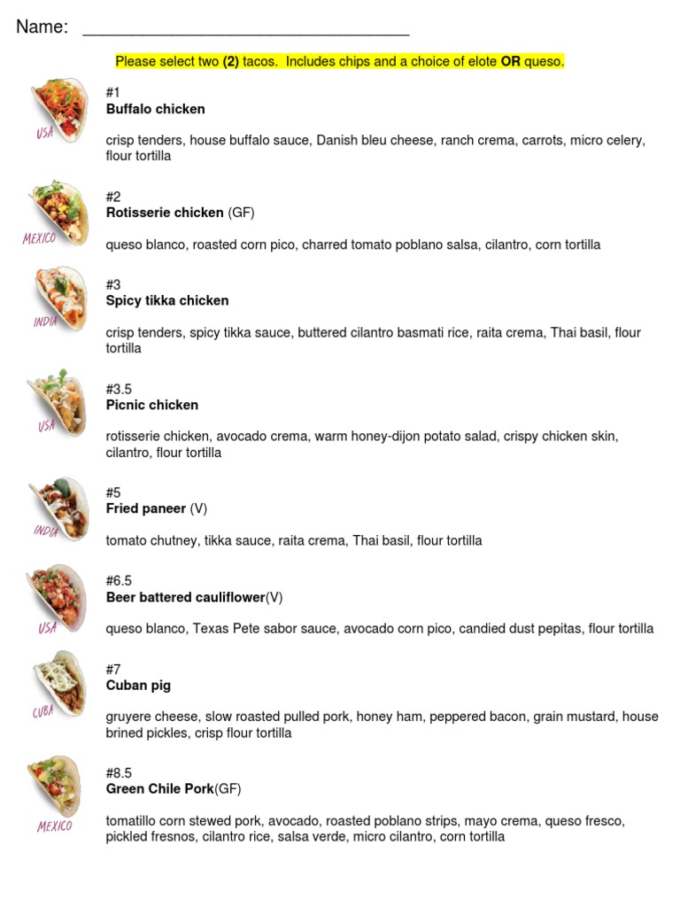 Velvet Taco Menu | PDF | Pickling | Curry