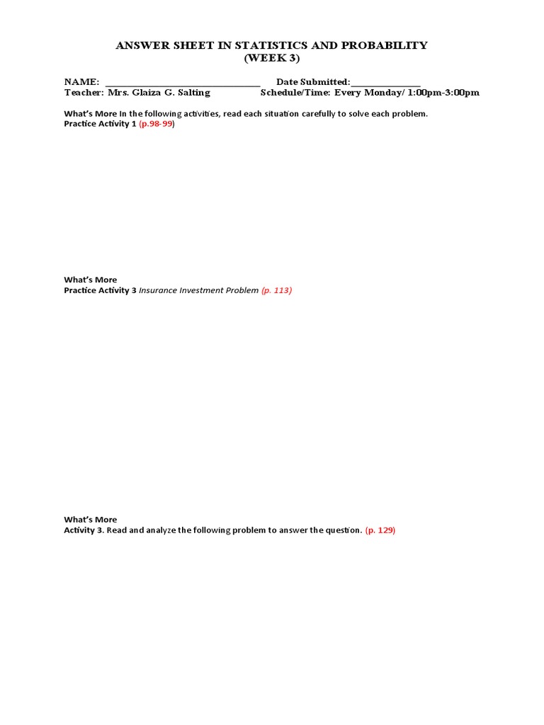 Week 3 Answer Sheets Overview | PDF