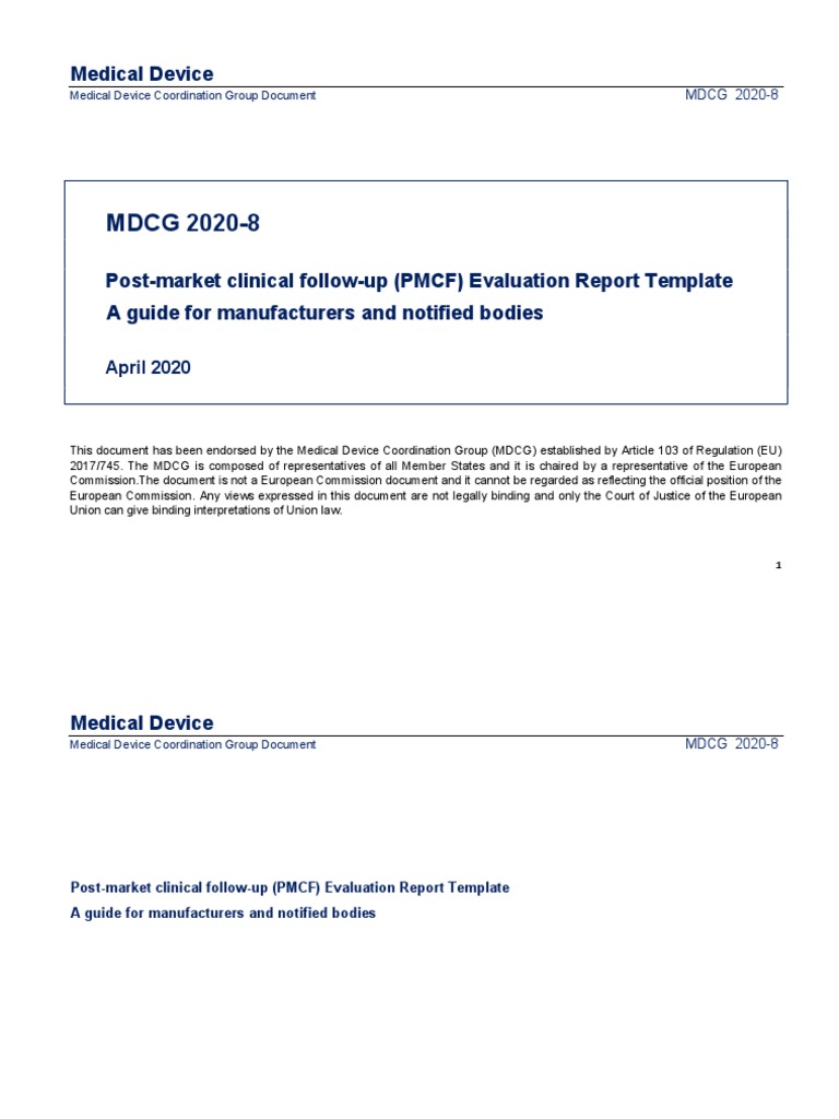 MDCG 2020-8 Guidance On PMCF Evaluation Report Template | PDF | Medical ...