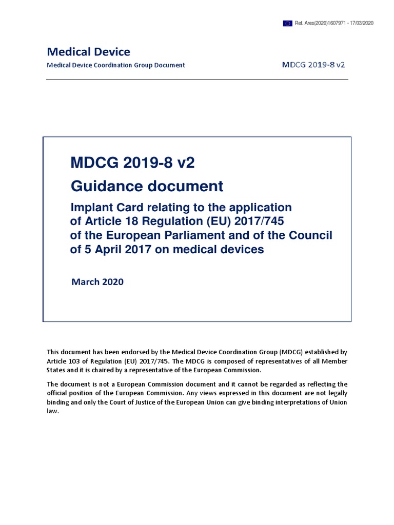 MDCG 2019-8 v2 Implant Guidance Card | PDF | Medical Device | European ...