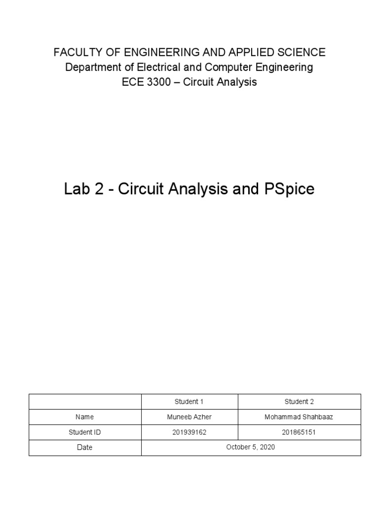 Lab 2 - Circuit Analysis and Pspice | PDF | Electrical Network | Voltage