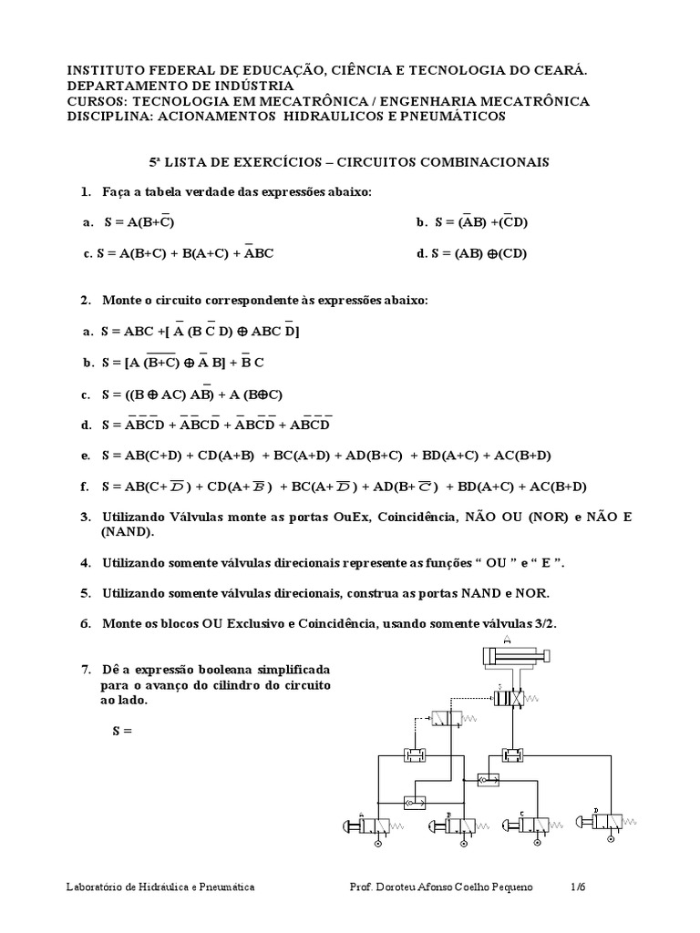 5 Lista de Exercicios - Circuitos Combinacionais | PDF
