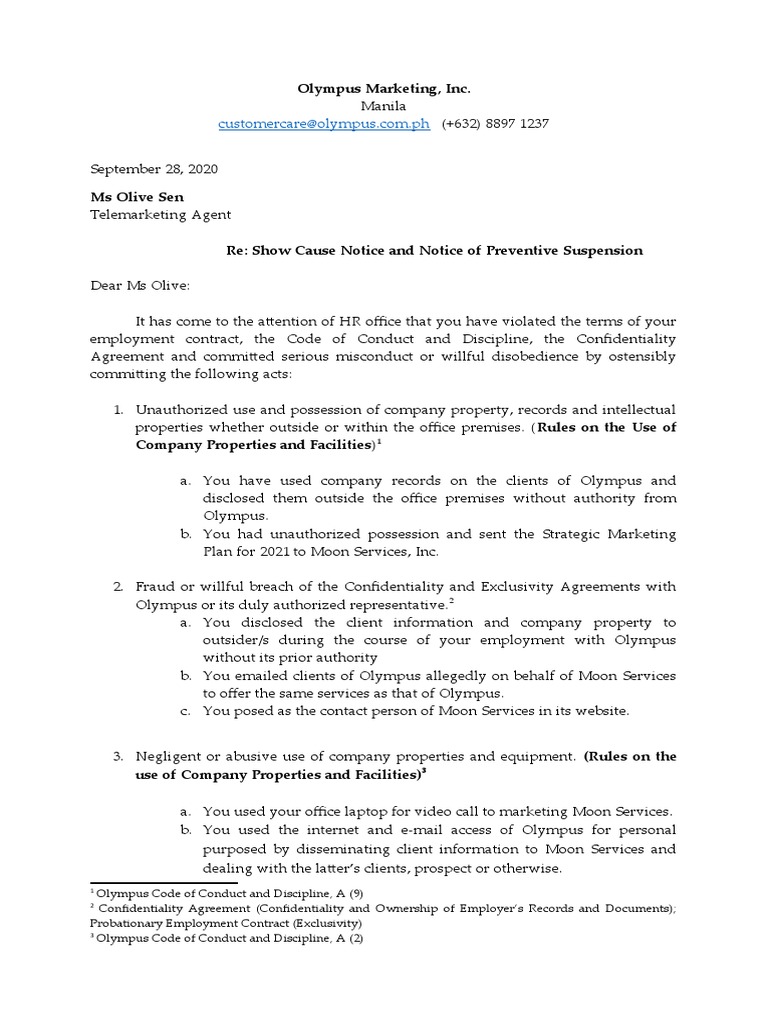 Show Cause and Notice of Preventive Suspension | PDF | Confidentiality ...