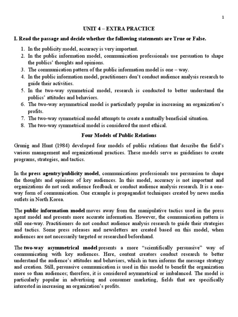 UNIT 4 - Extra Practice | PDF | Public Relations | Mass Media