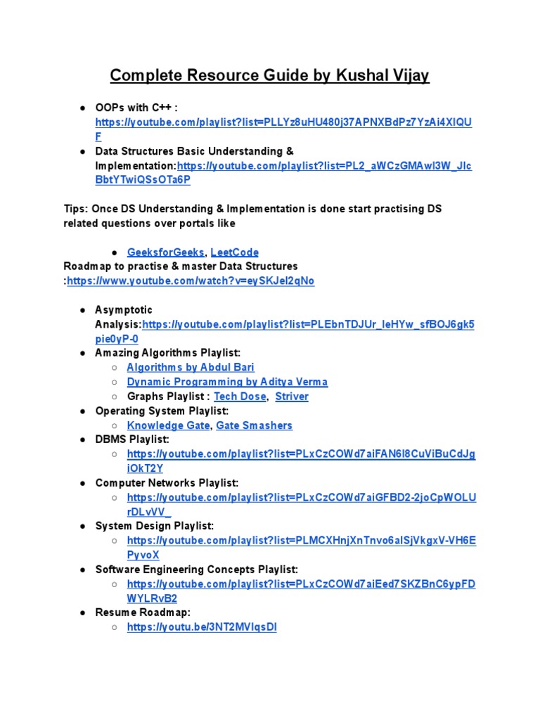 Complete Resource Guide by Kushal Vijay | PDF