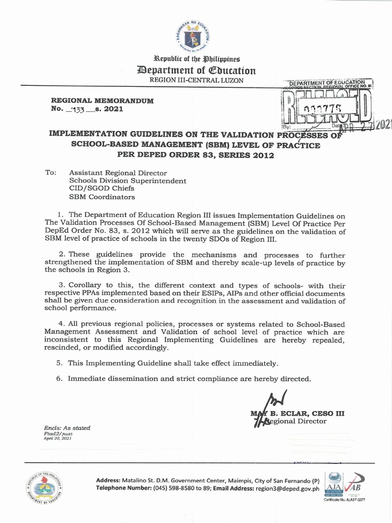 RM No. 133 S. 2021 Implementation Guidelines On The Validation ...