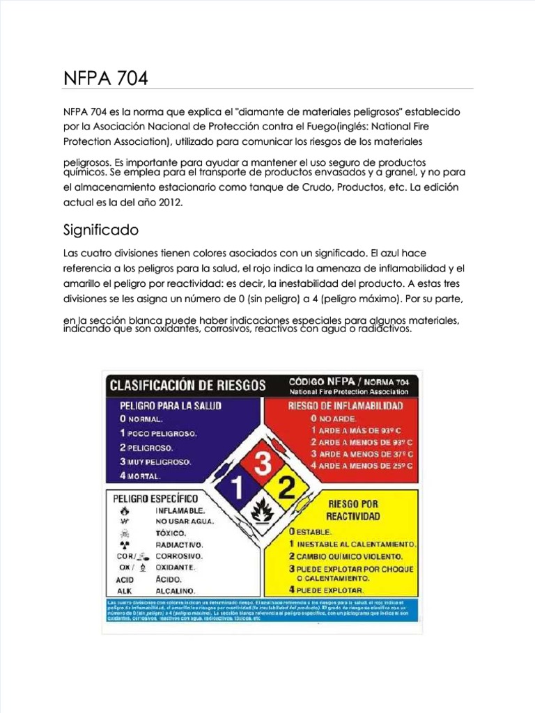 Nfpa 704 | PDF | Química | Sustancias químicas