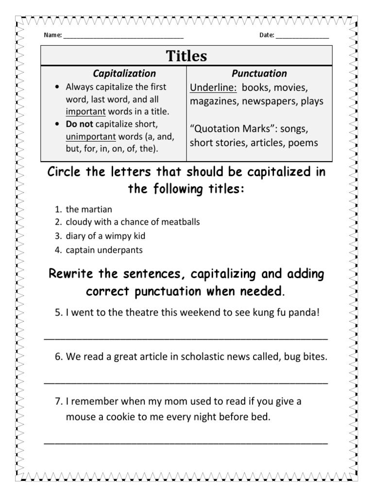 Titles: Circle The Letters That Should Be Capitalized in The Following ...