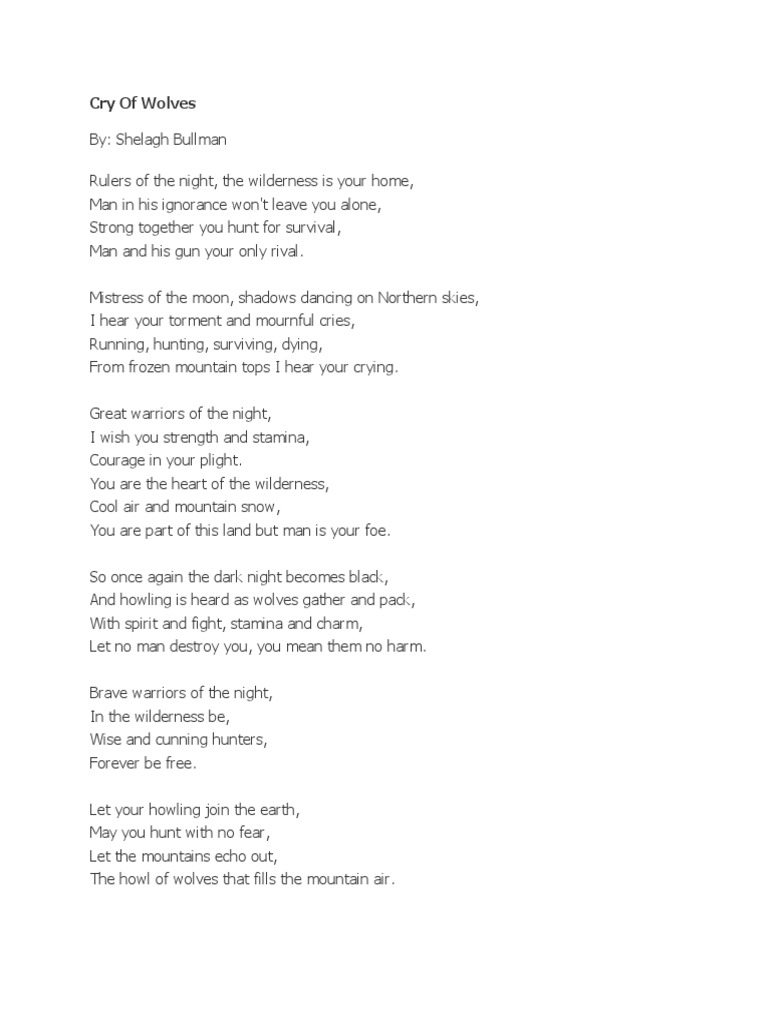 Cry of Wolves Poem Honors Wilderness Guardians | PDF