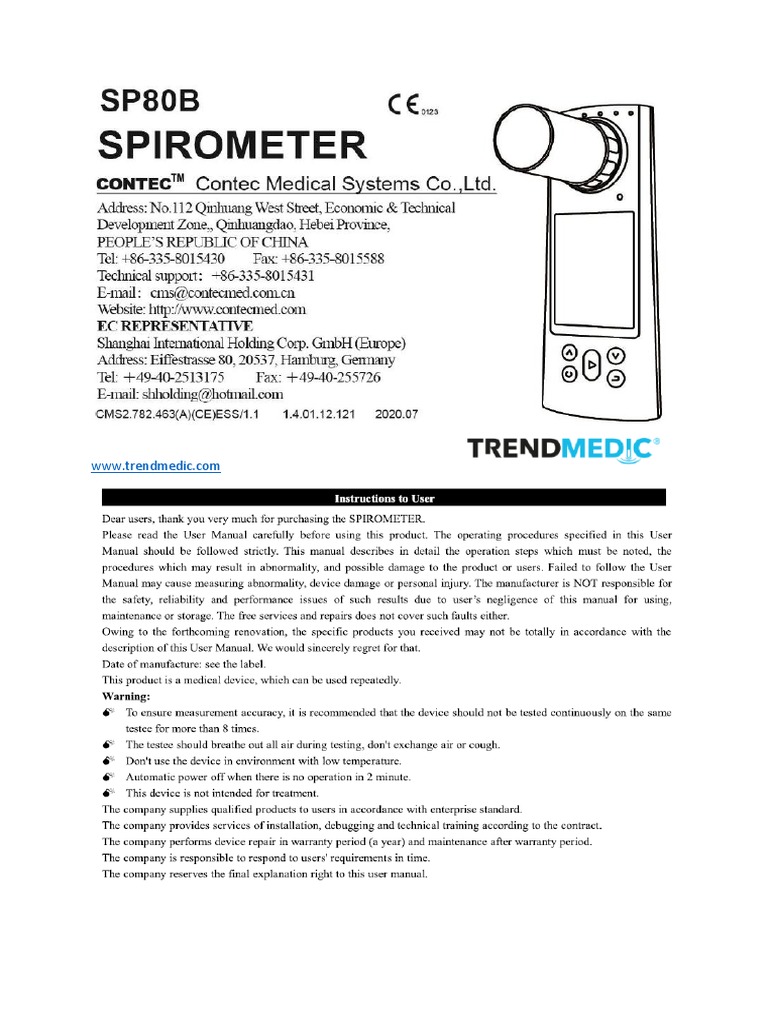 Contec SP80B Spirometer Manual | PDF
