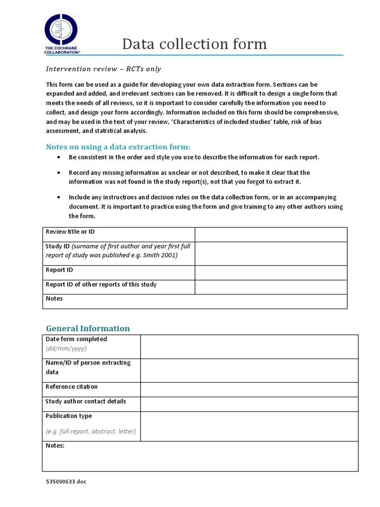 Data Collection Form | PDF | Randomized Controlled Trial | Risk