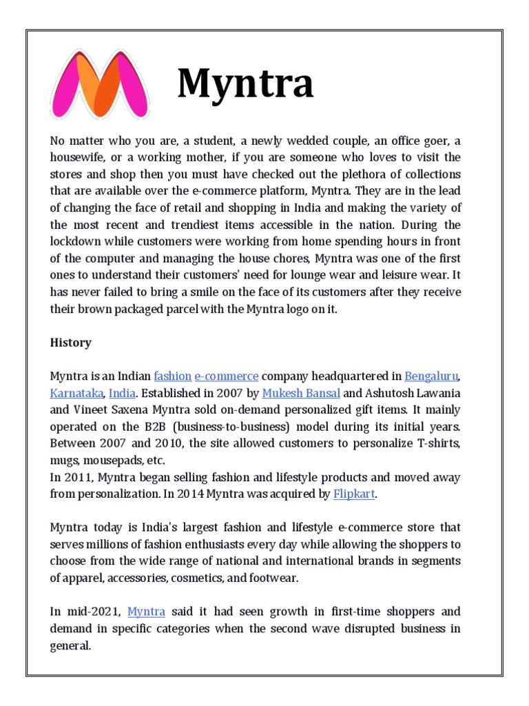 Myntra - Case Study | PDF | E Commerce | Marketing