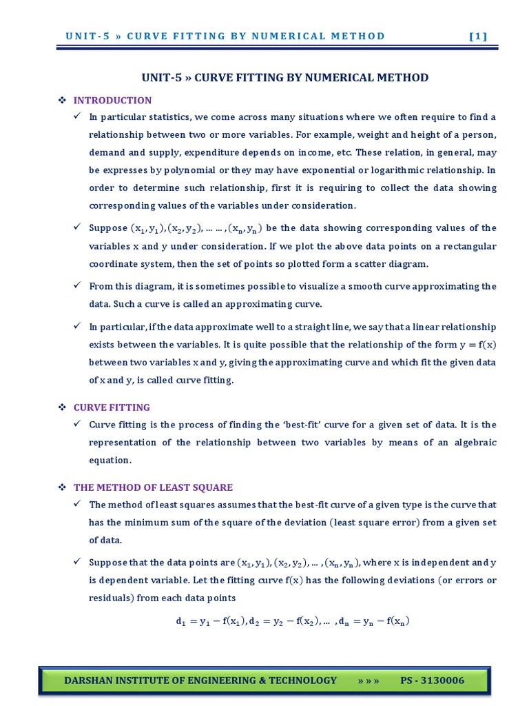Unit-5 Curve Fitting by Numerical Method | PDF | Least Squares | Logarithm