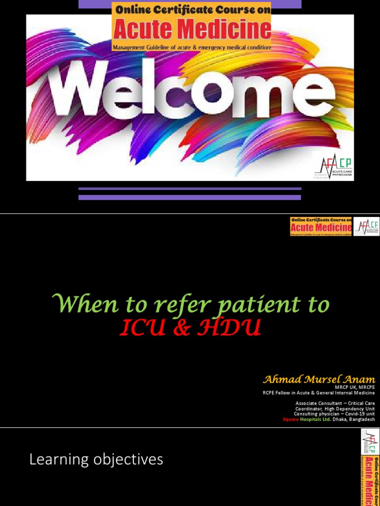 AFACP Course - When Too Refer To ICU & HDU | PDF | Intensive Care Medicine | Intensive Care Unit