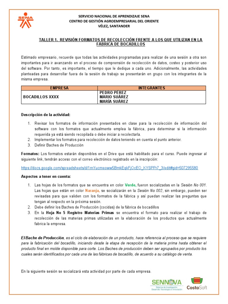 1 Taller No 001 Formato Recolección de Datos | PDF | Software | Informática