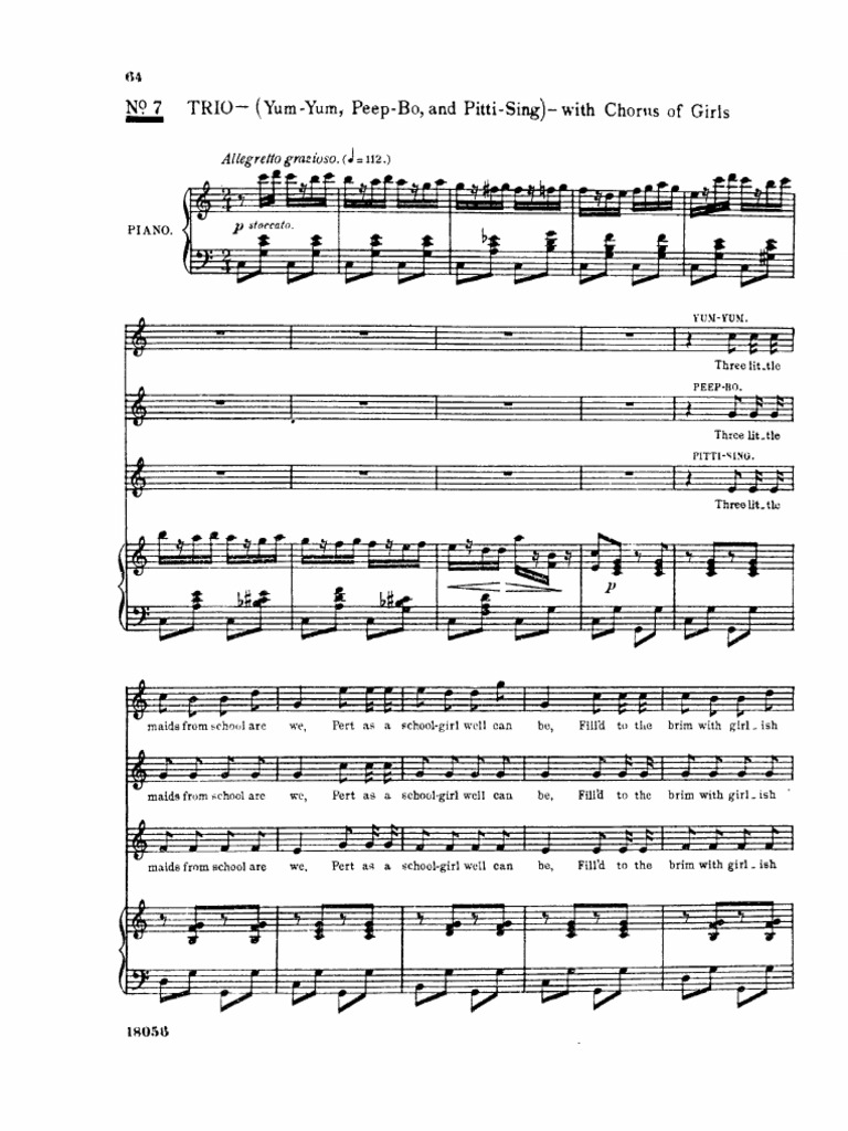 Three Little Maids From School - The Mikado - G. Sullivan | PDF