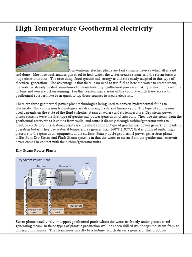 High Temperature Geothermal Electricity | PDF | Steam | Power Station