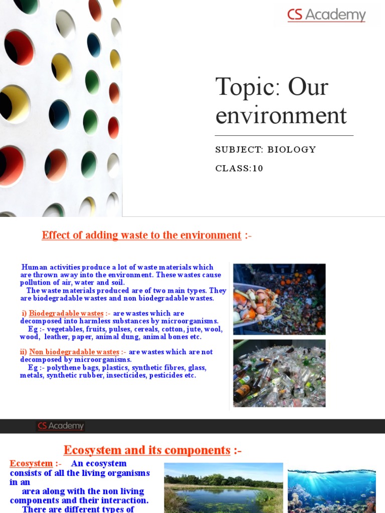 Topic: Our Environment: Subject: Biology CLASS:10 | PDF | Ecosystem ...