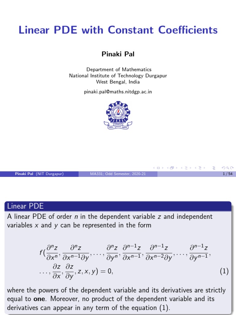 Linear PDE With Constant Coefficients: Pinaki Pal | PDF | Partial ...