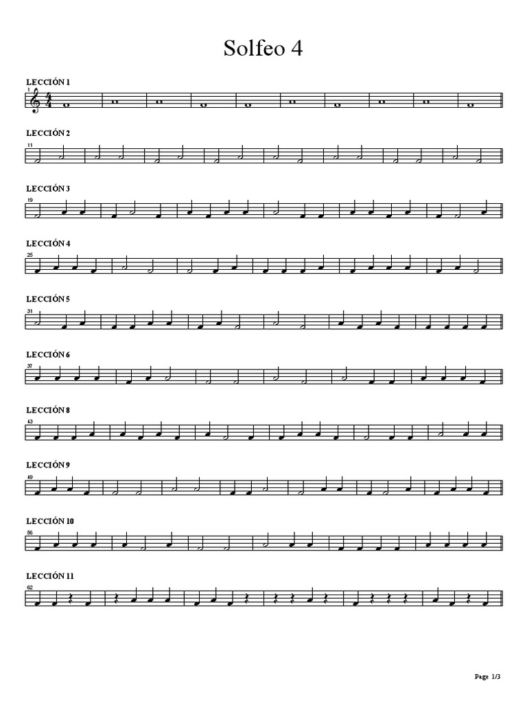 Lecciones de Solfeo: Ejercicios y Notación | PDF