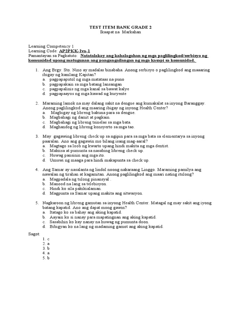 TEST ITEM BANK 4th Rating | PDF