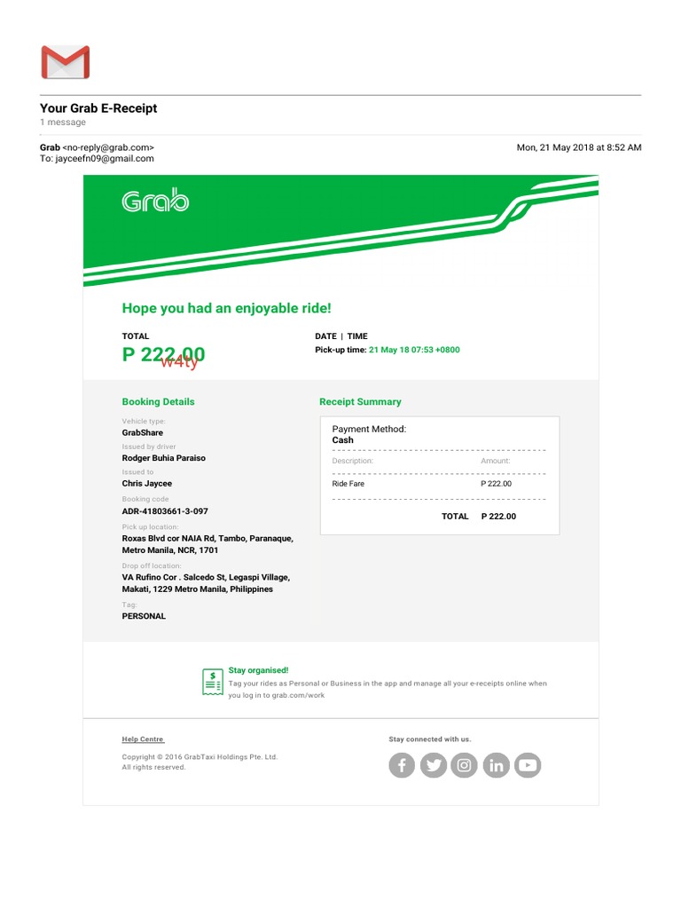 Gmail - Your Grab E-Receipt | PDF