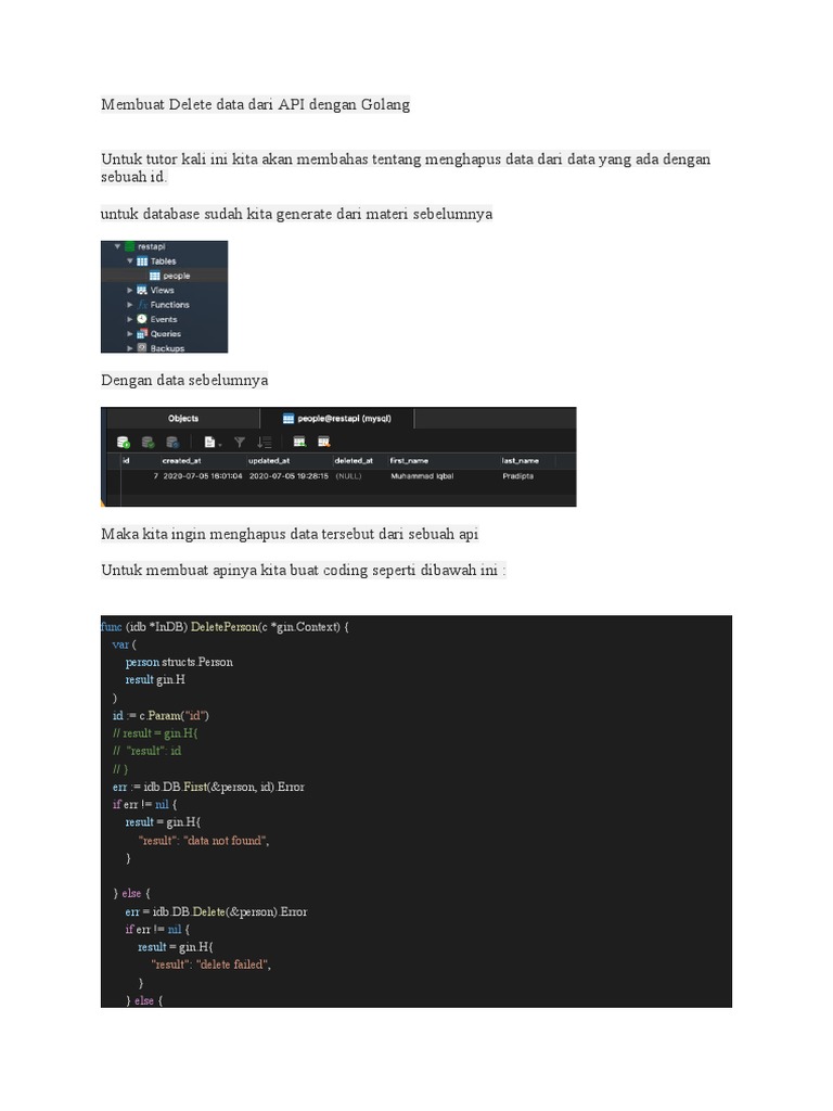Membuat Delete Data Dari API Dengan Golang | PDF