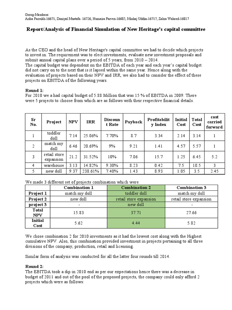 Financial Simulation Analysis: 2010-2014 | PDF | Capital Budgeting ...