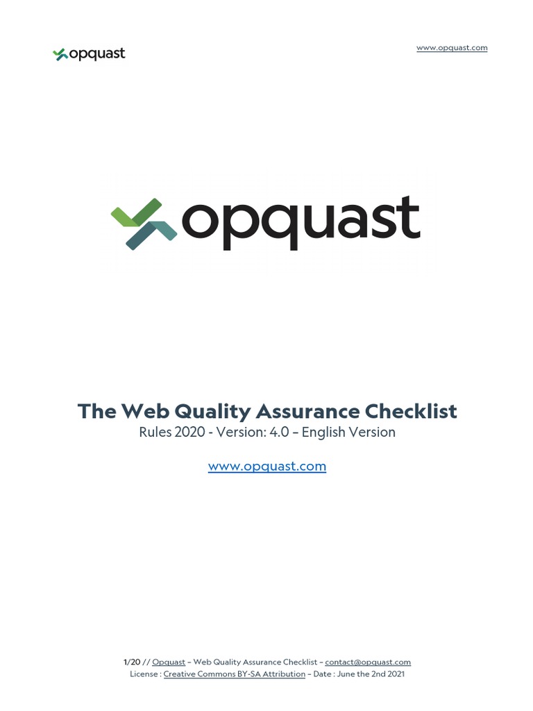 The Web Quality Assurance Checklist: Rules 2020 - Version: 4.0 ...