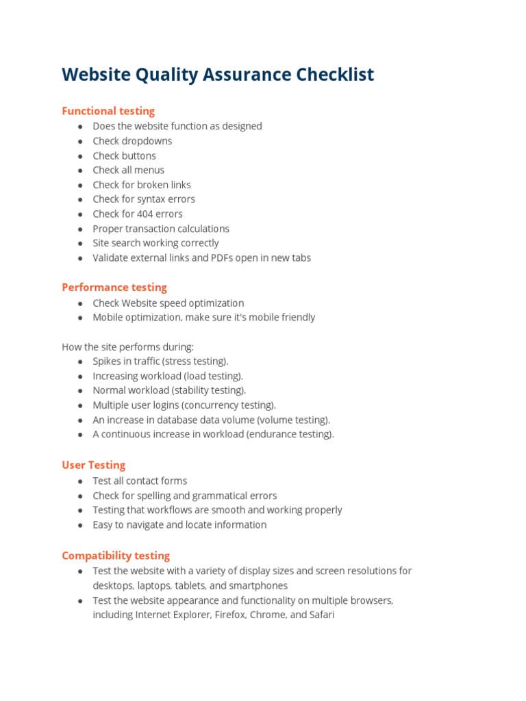 Website Quality Assurance Checklist | PDF | Search Engine Optimization ...