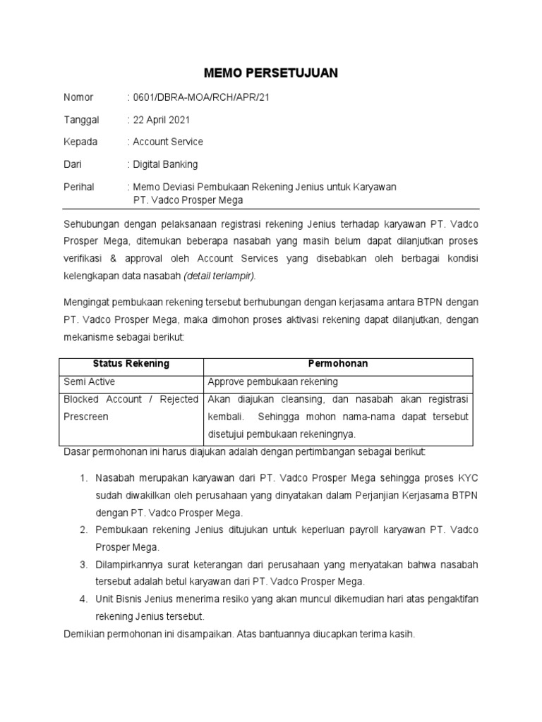 (Sign Bang Pay) MEMO DEVIASI APPROVAL (BULK) - KARYAWAN Karyawan PT ...