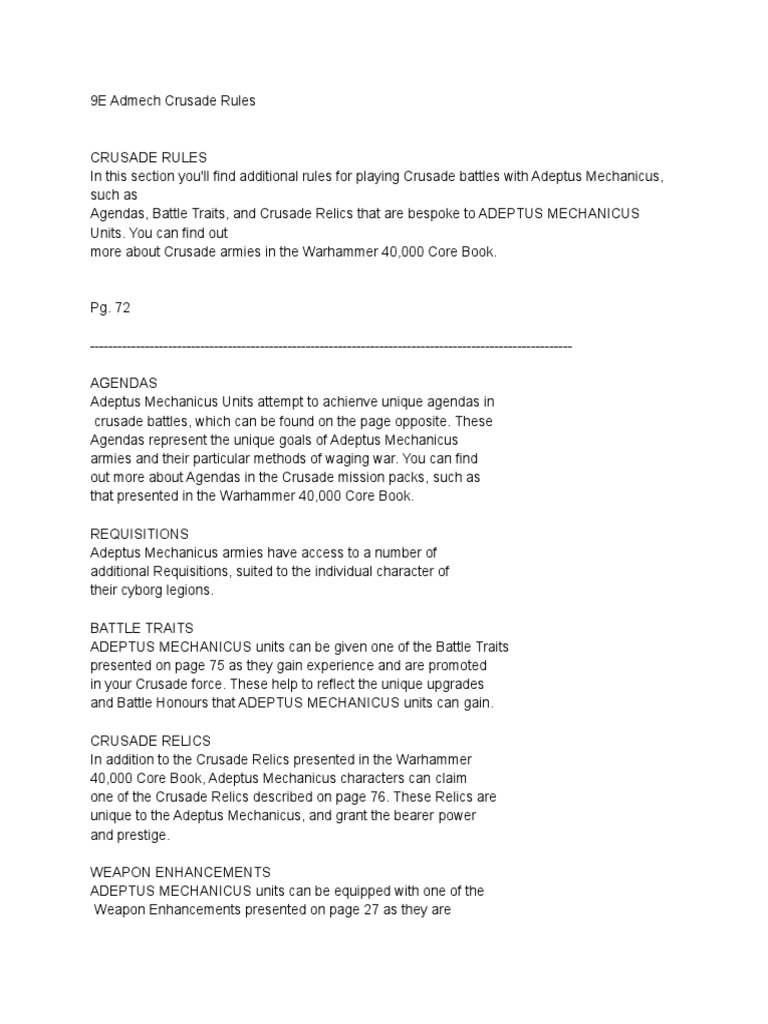 9E Admech Crusade Rules | PDF