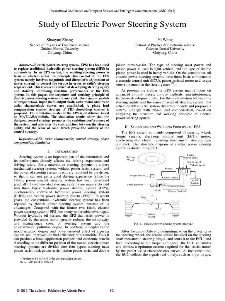 Study of Electric Power Steering System | PDF | Electric Motor | Steering