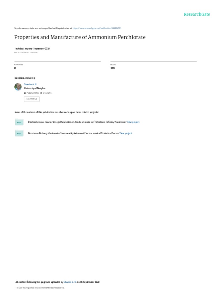 Properties and Manufacture of Ammonium Perchlorate: September 2020 ...