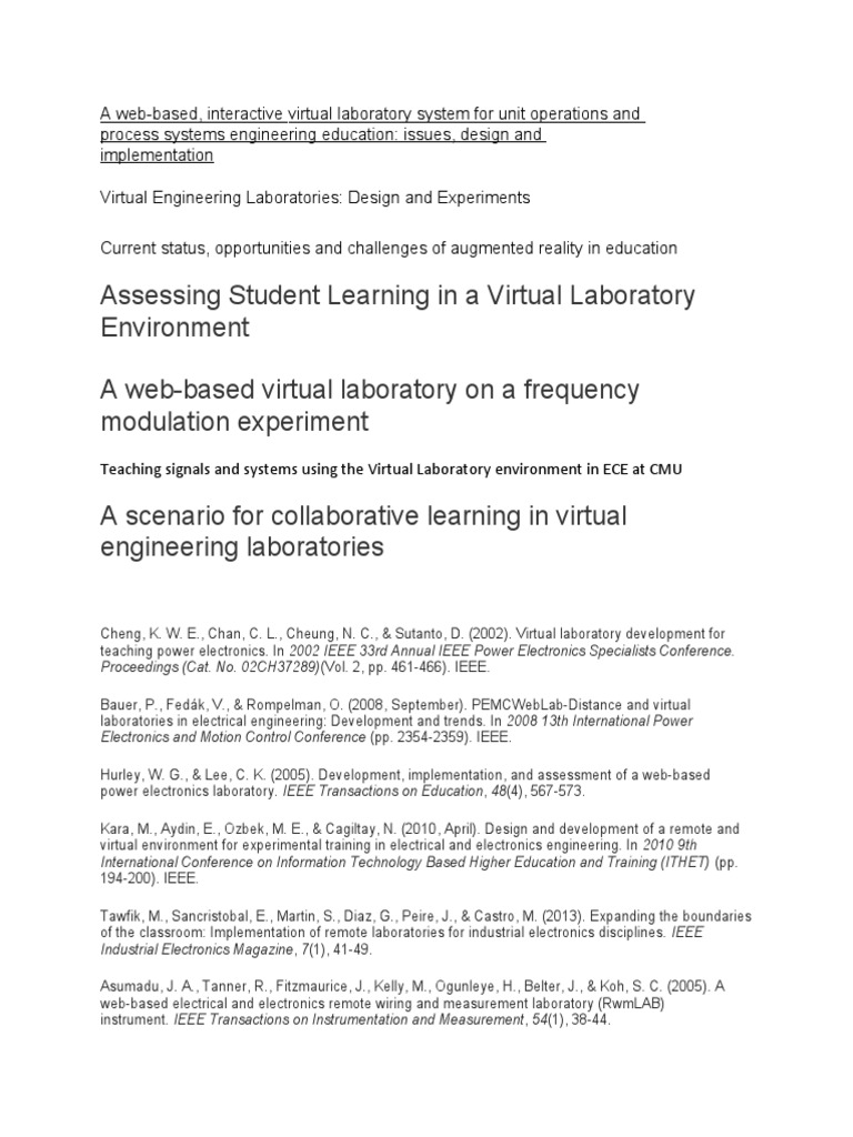 Assessing Student Learning in A Virtual Laboratory Environment A Web-Based Virtual Laboratory On ...