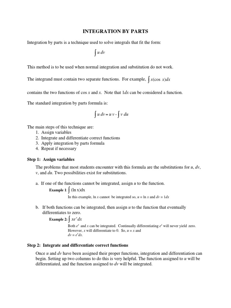 Integration by Parts Examples | PDF | Functions And Mappings | Mathematical Concepts