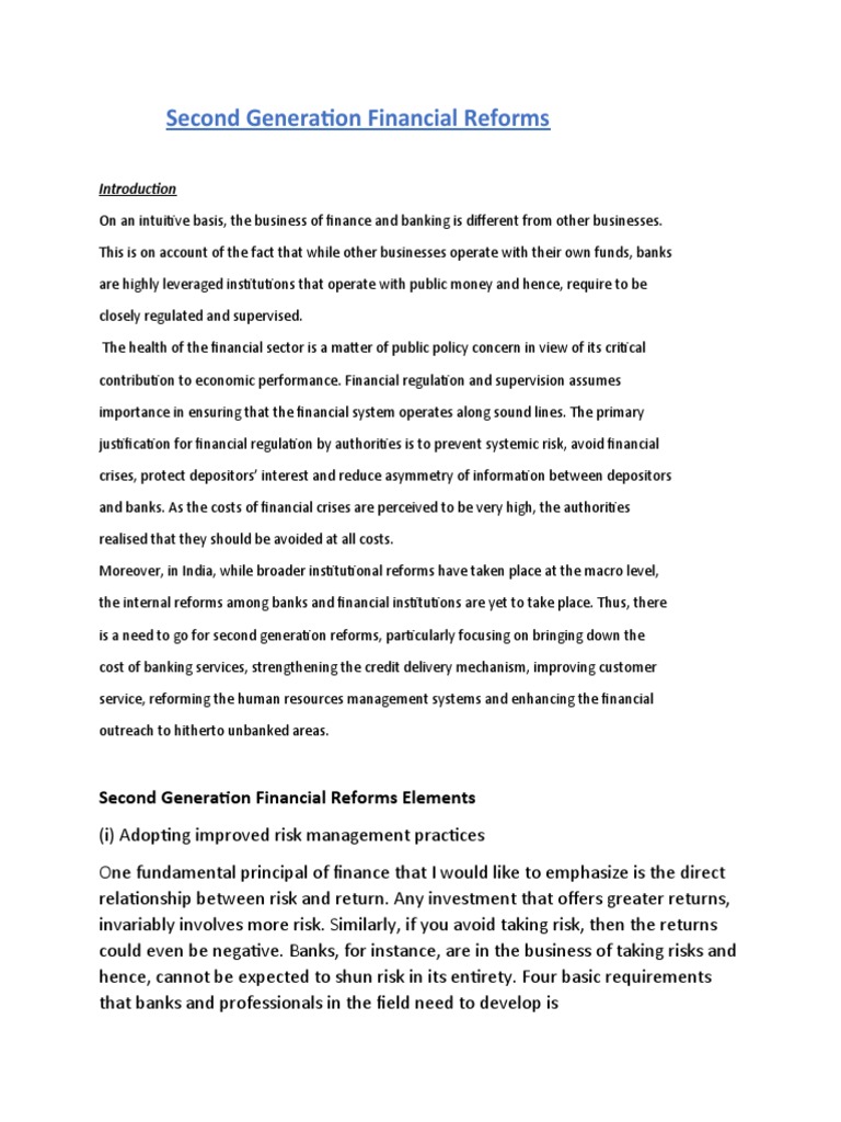Second Generation Finanacial Reforms | PDF | Banks | Infrastructure