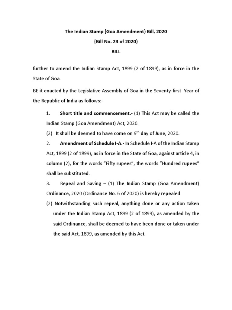 Goa Stamp Duty Amendment 2020 | PDF | Repeal | Government