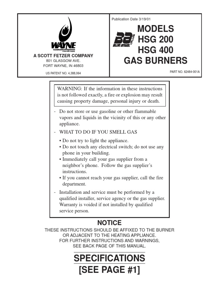 Models HSG 200 HSG 400 Gas Burners: Notice | Download Free PDF ...