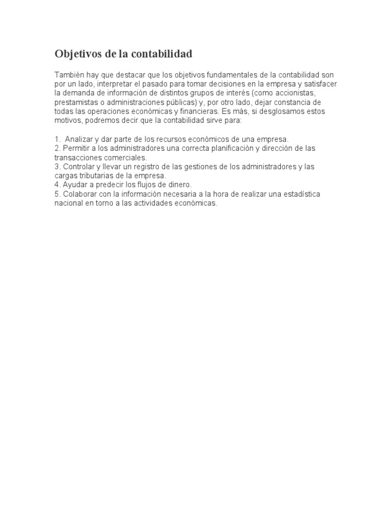 Objetivos Clave de la Contabilidad | PDF | Negocios | Derecho