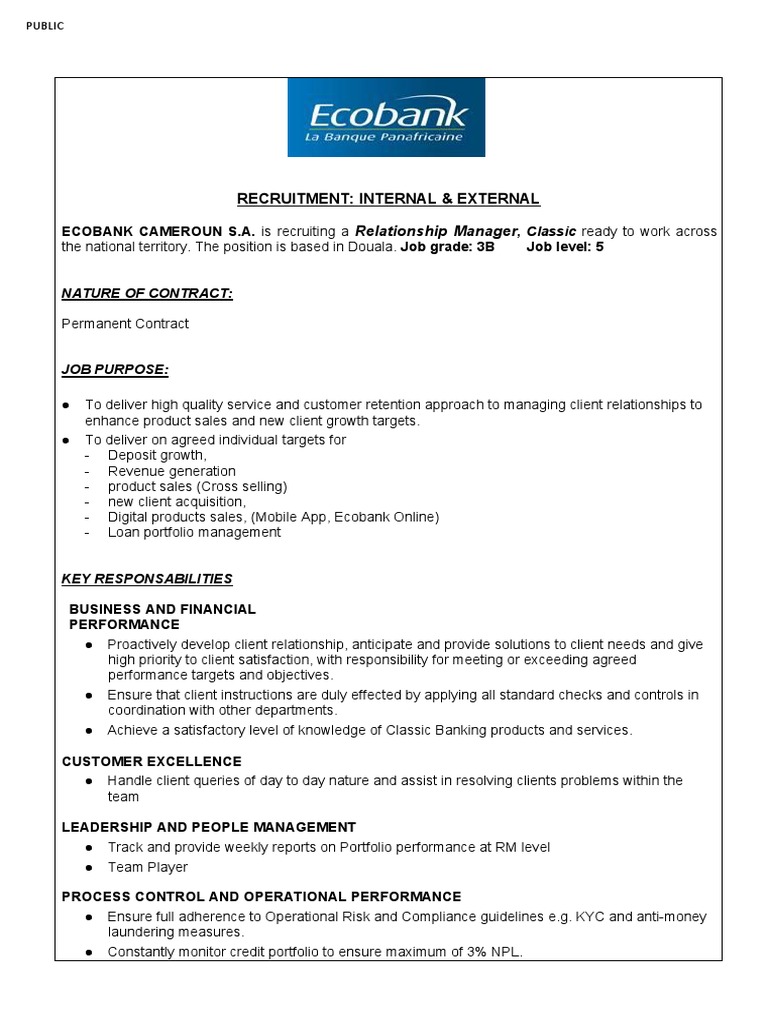 Recruitment: Internal & External: Relationship Manager | PDF | Banks ...