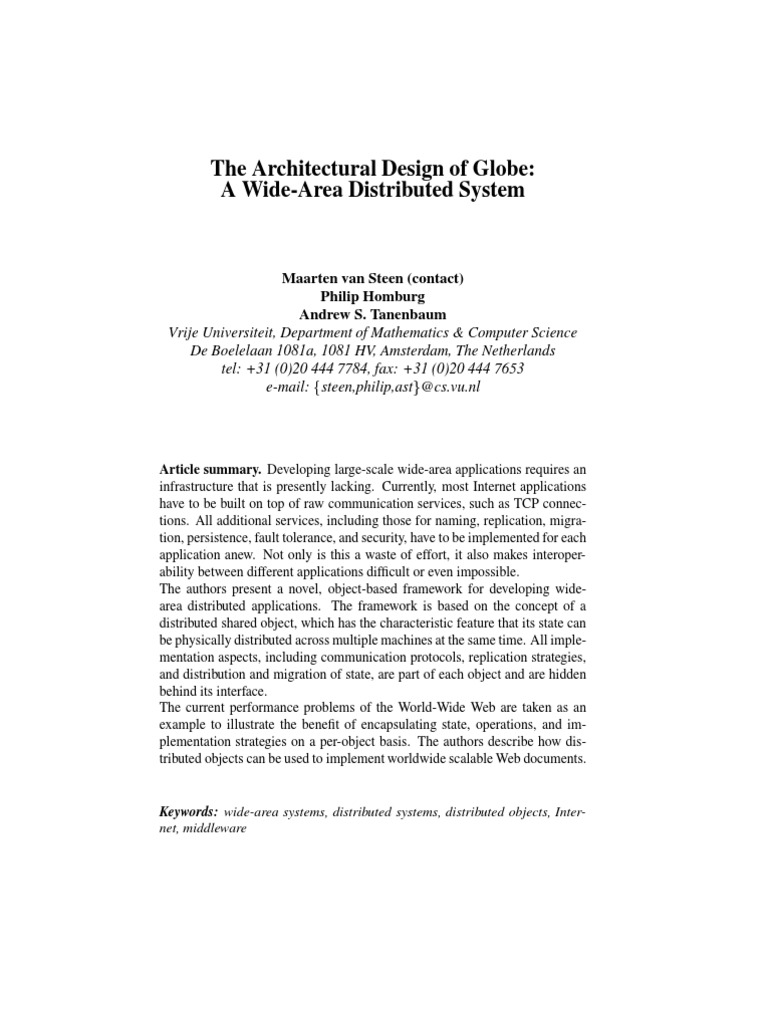 The Architectural Design of Globe: A Wide-Area Distributed System | PDF | Object Oriented ...