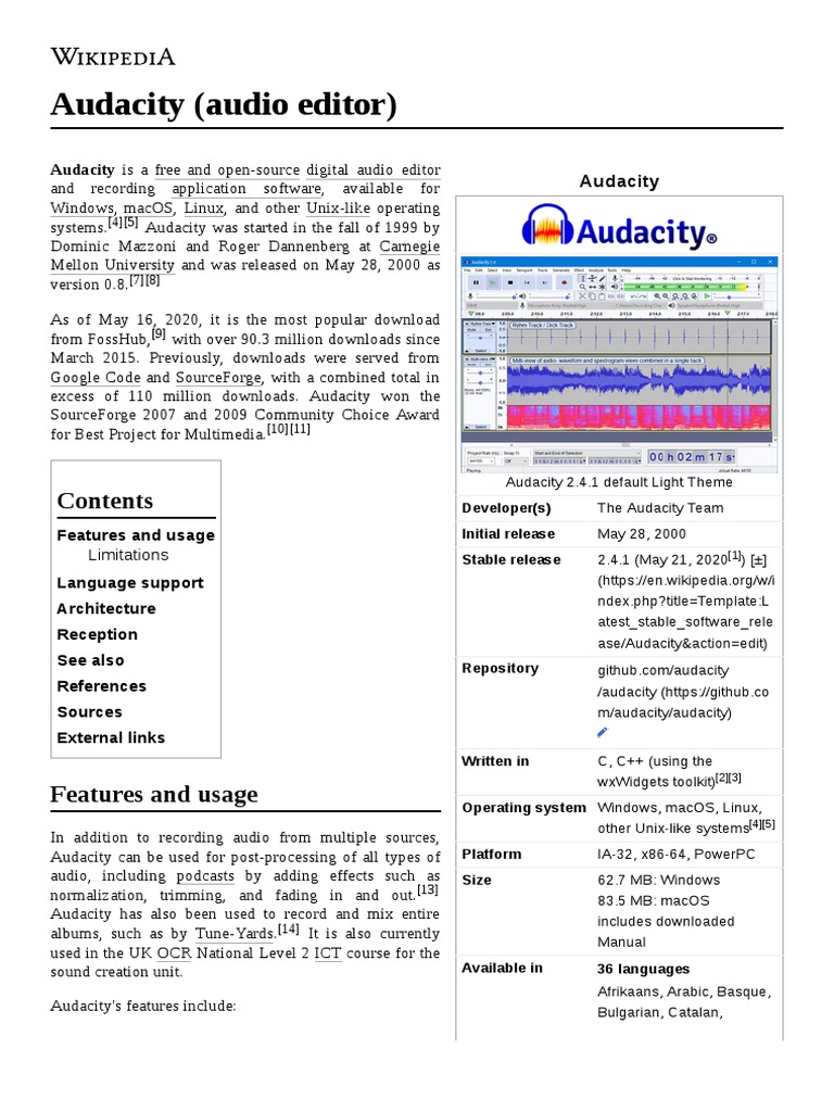 Audacity Is A Free and Open-Source Digital Audio Editor | PDF ...