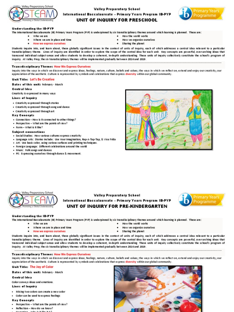Unit of Inquiry For Preschool: Let's Be Creative | PDF | Creativity