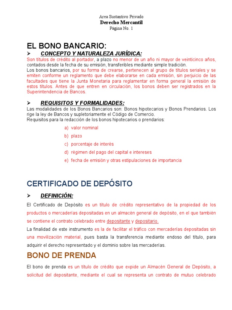 Concepto y Naturaleza del Bono Bancario | PDF | Bancos | Instrumento ...